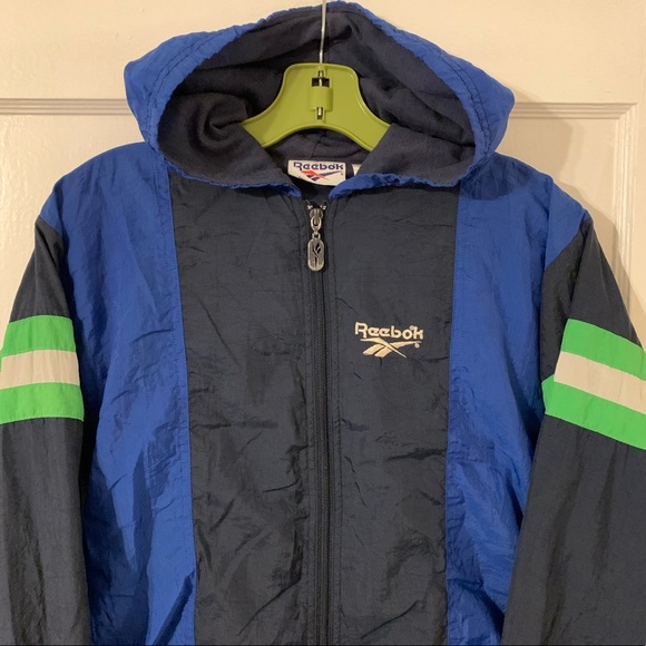 Reebok | Jackets & Coats | Vintage Reebok Hooded Full Zip Windbreaker M ...